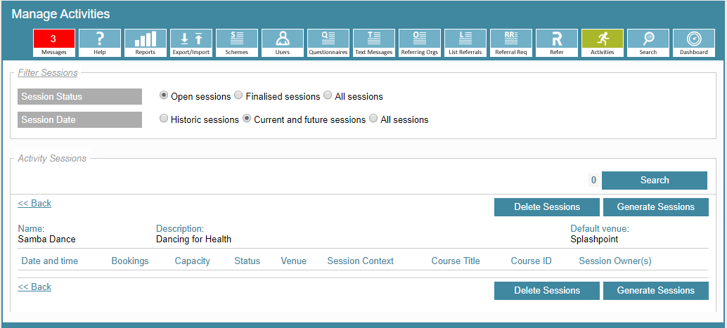 Creating Sessions for an Activity